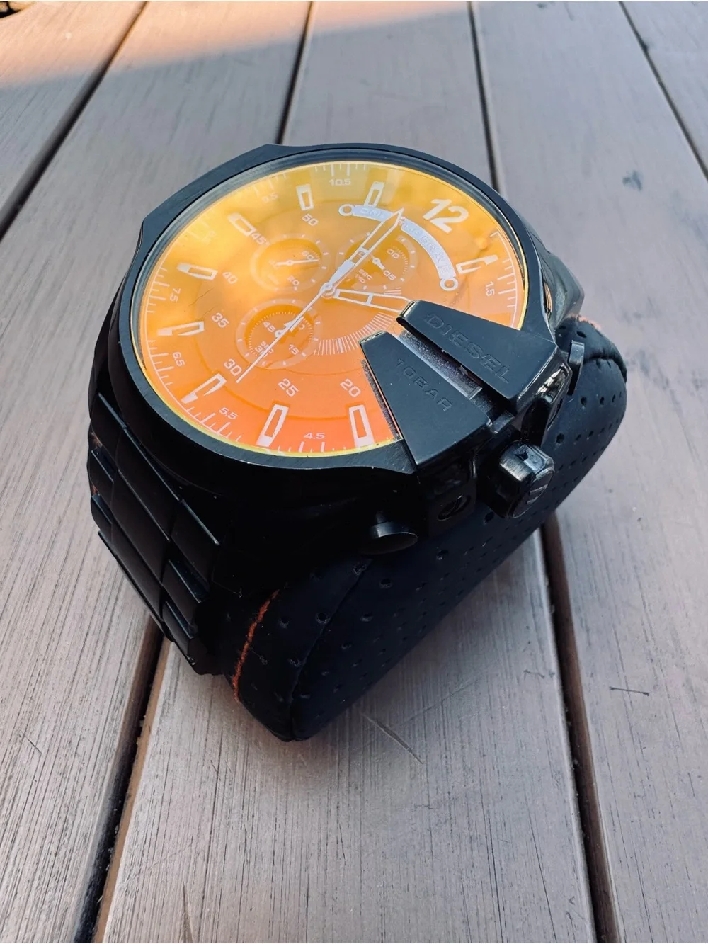Diesel | Accessories | Diesel Mens Black Watch With Orange Dial | Poshmark